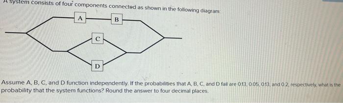 Solved A system consists of four components connected as | Chegg.com