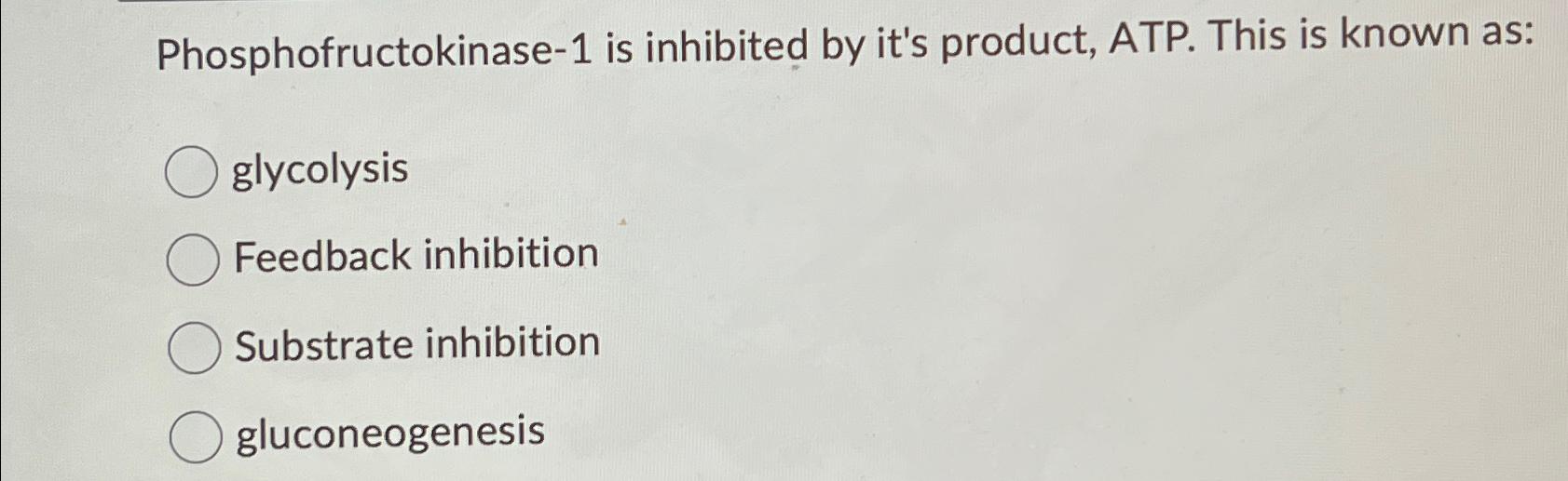 Solved Phosphofructokinase-1 ﻿is inhibited by it's product, | Chegg.com