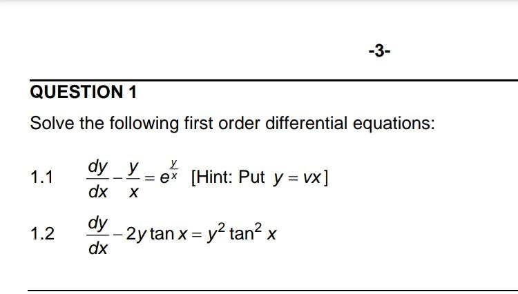 Solved Solve the following first order differential | Chegg.com