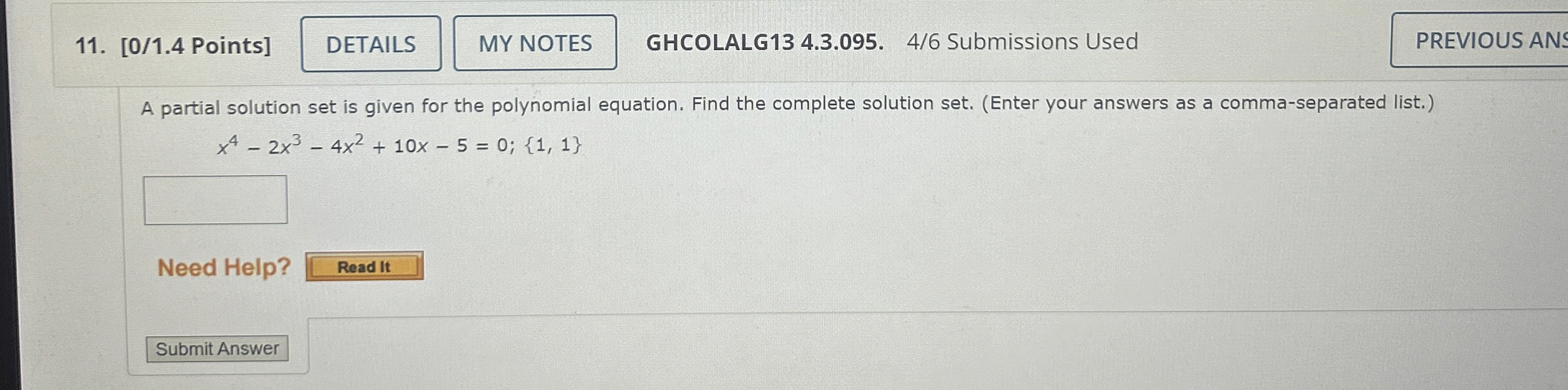 Solved Points]GHCOLALG13 4.3.095. 4/6 ﻿Submissions UsedA | Chegg.com