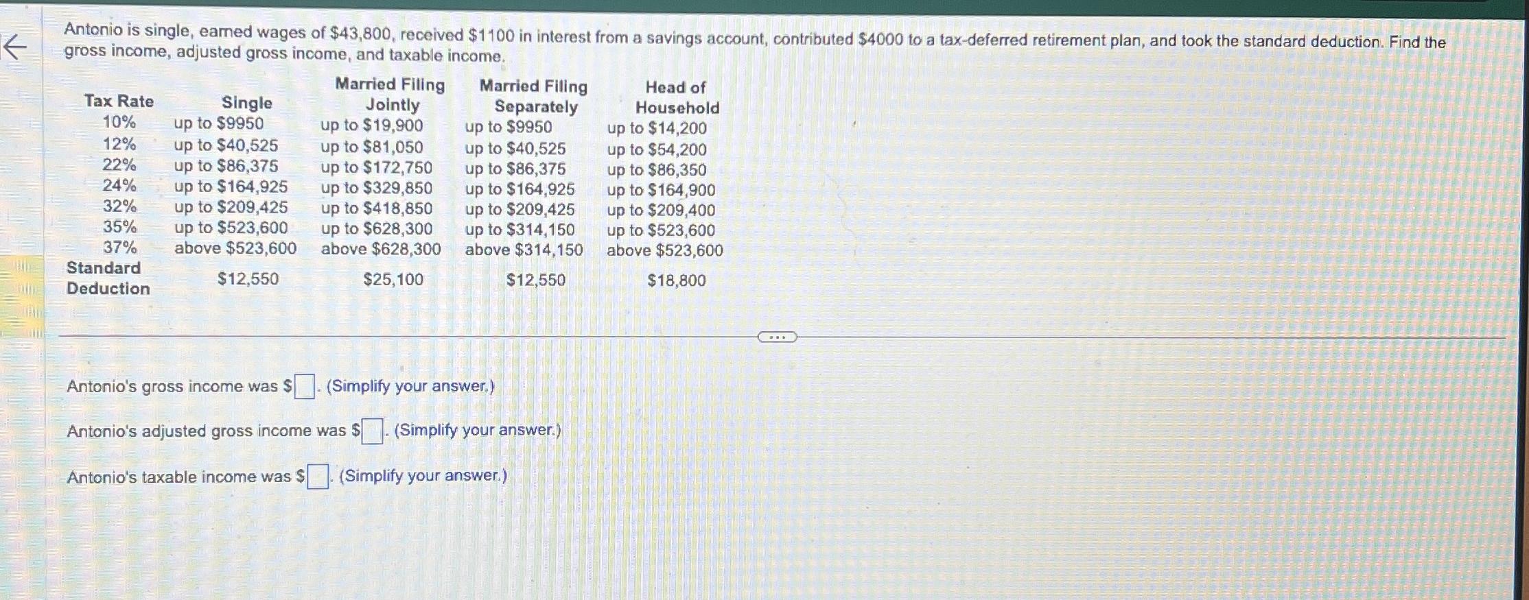 Solved gross income, adjusted gross income, and taxable | Chegg.com