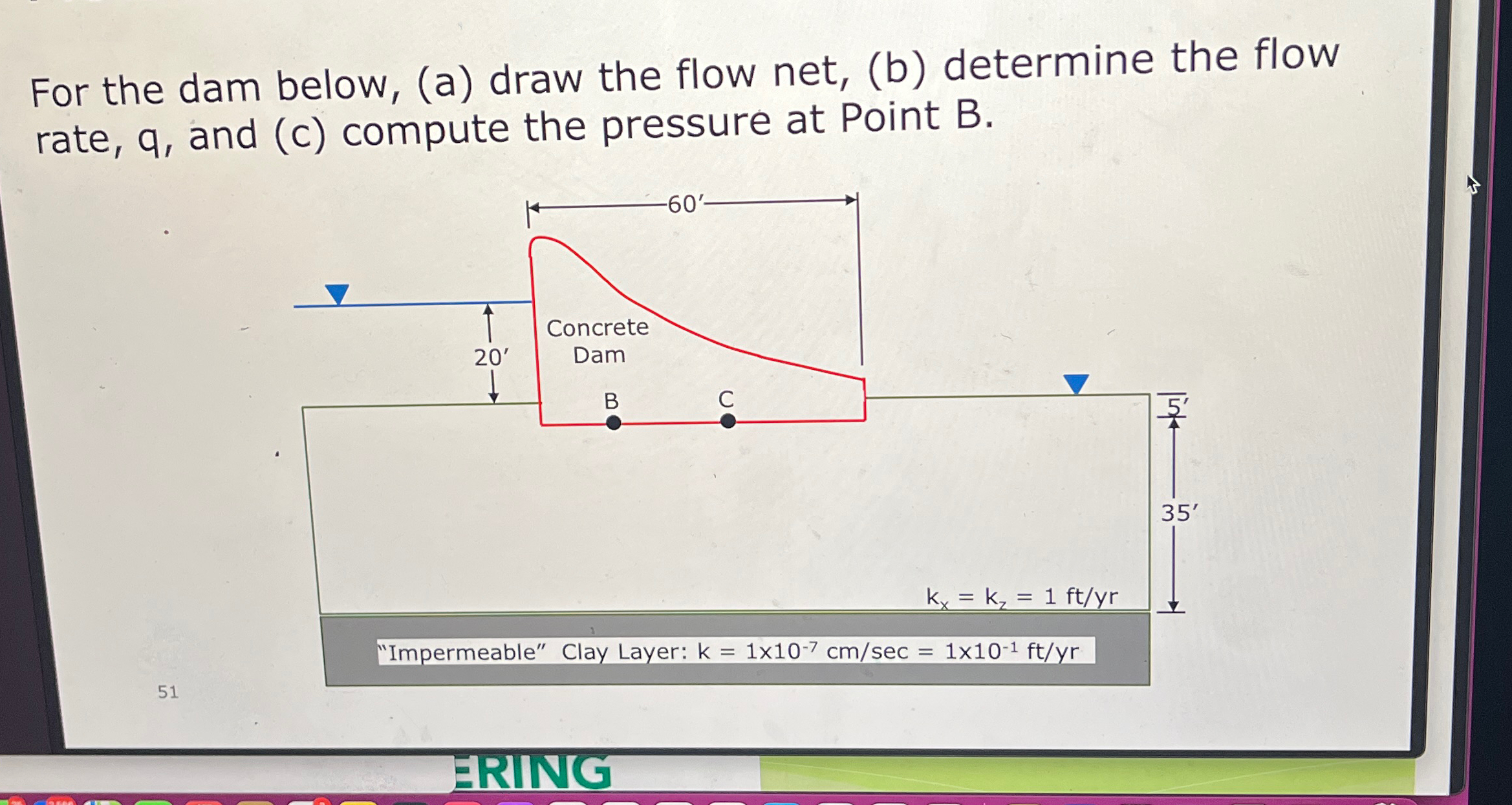Solved For the dam below, (a) ﻿draw the flow net, (b) | Chegg.com