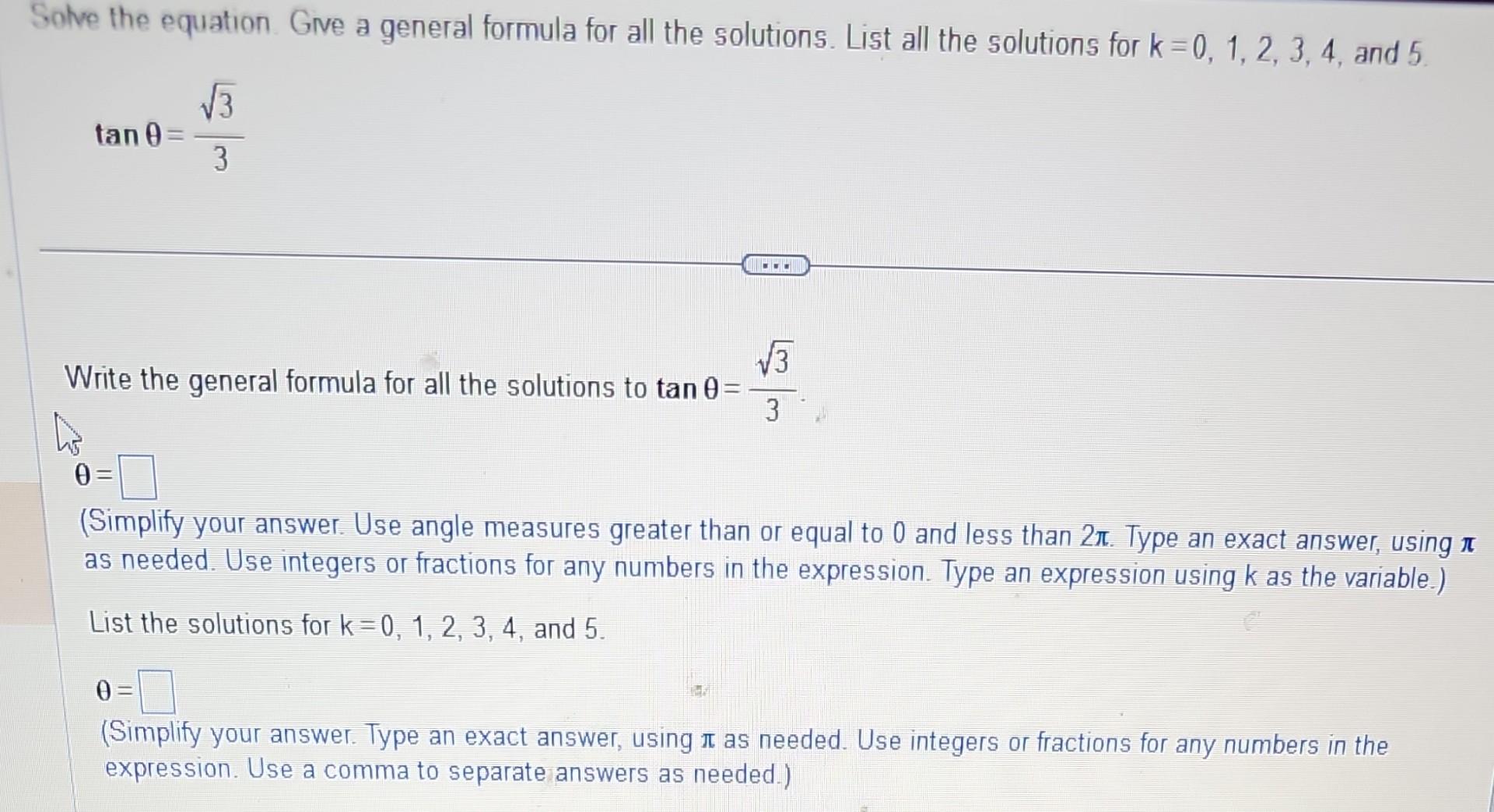 Solved Solve the equation. Give a general formula for all | Chegg.com