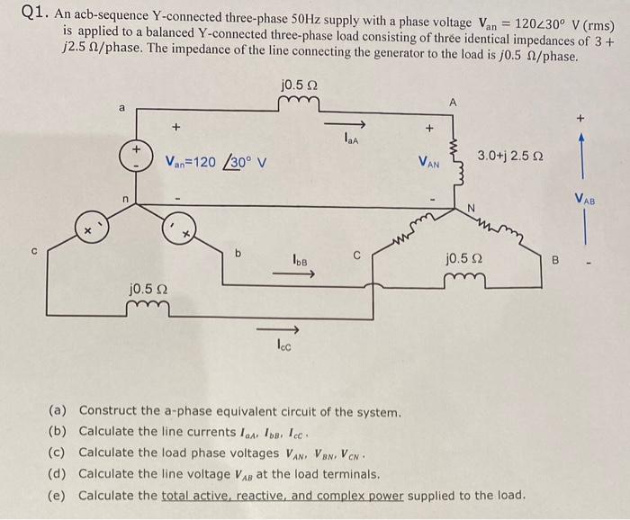 Solved Q1. An acb-sequence Y-connected three-phase 50Hz | Chegg.com