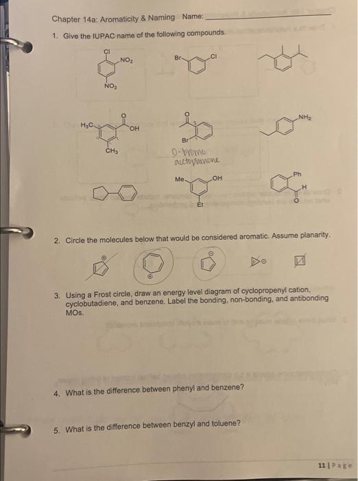 Solved Chapter 14a: Aromaticity \& Naming Name: 1. Give the | Chegg.com