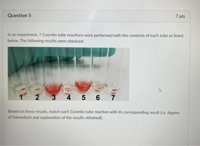 Solved In an experiment, 7 Coombs tube reactions were | Chegg.com