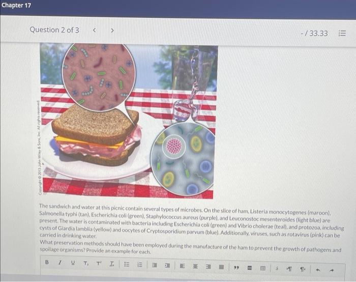 Solved The sandwich and water at this picnic contain several | Chegg.com