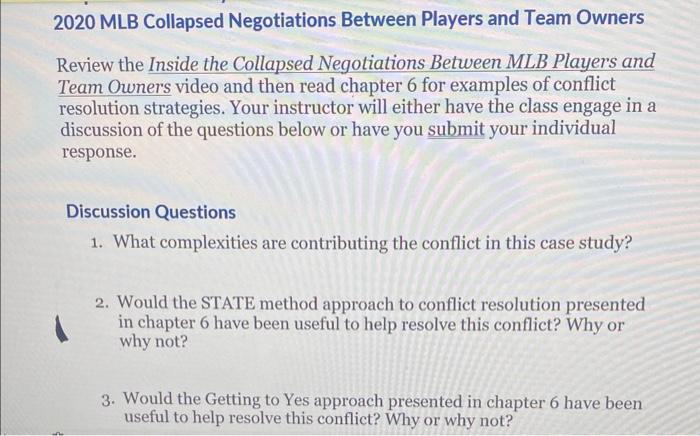 2020 MLB Collapsed Negotiations Between Players and | Chegg.com