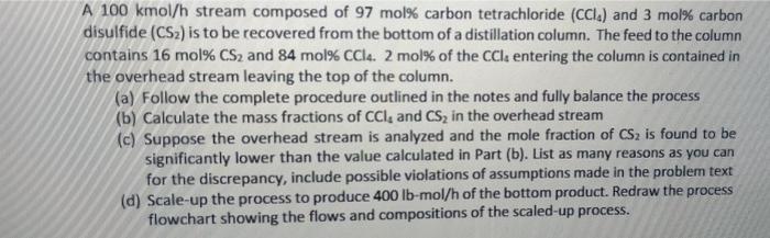 Solved A 100 kmol/h stream composed of 97 mol% carbon | Chegg.com