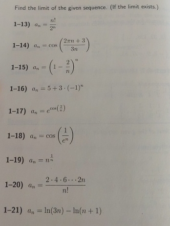 Find the limit of the given sequence. (If the limit | Chegg.com