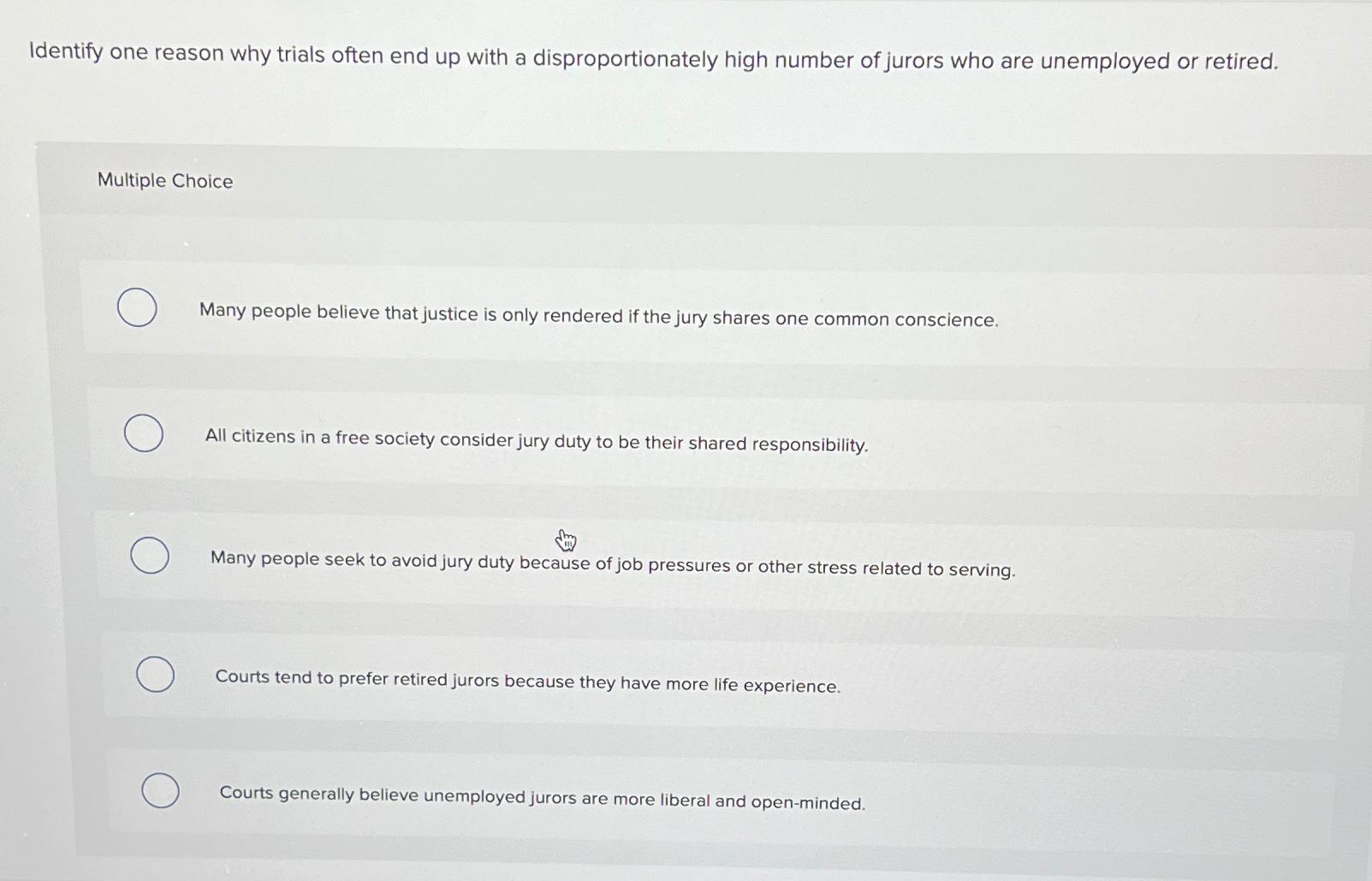 Solved Identify one reason why trials often end up with a | Chegg.com