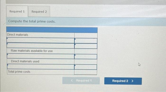 Solved Compute the total prime costs. Tableau DA | Chegg.com