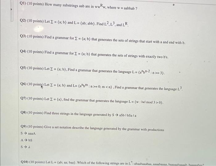 Solved Q1) (10 points) How many substrings aab are in wwRw, | Chegg.com