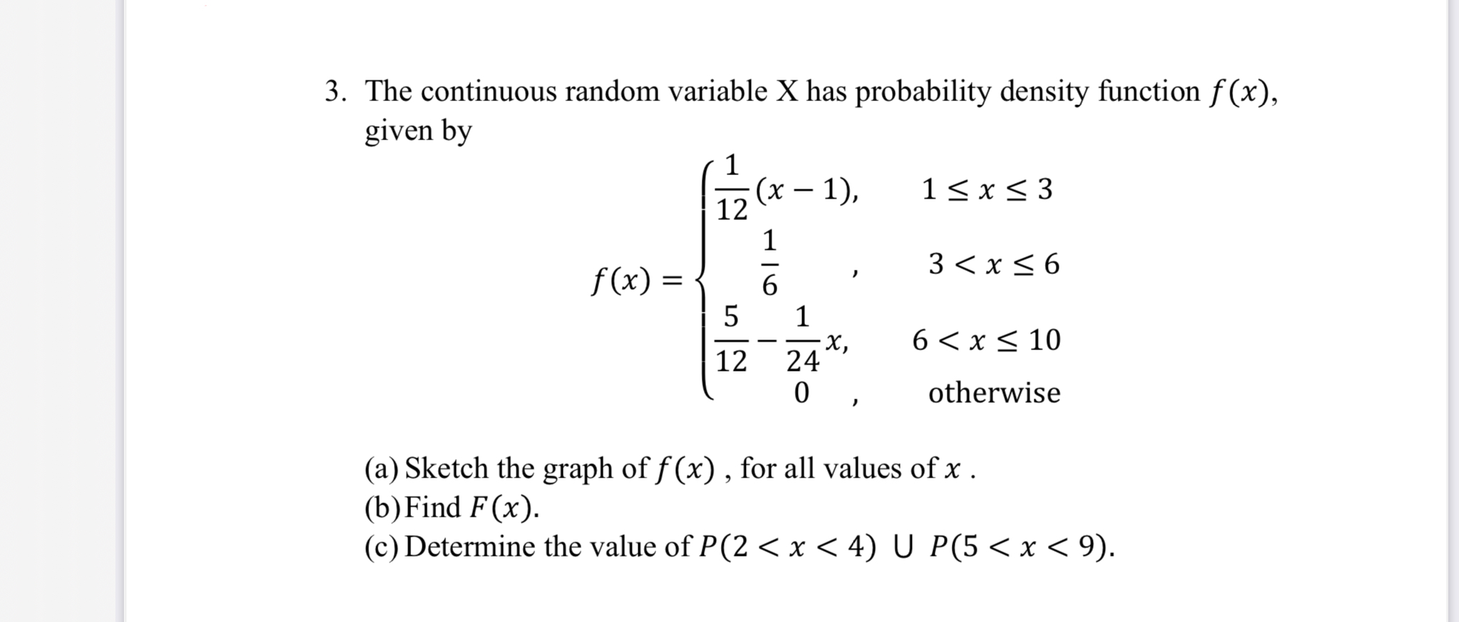 Solved The continuous random variable x ﻿has probability | Chegg.com