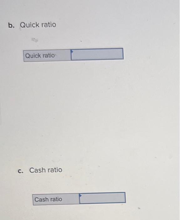 Solved b. Quick ratio c. Cash ratio d. NWC to total | Chegg.com