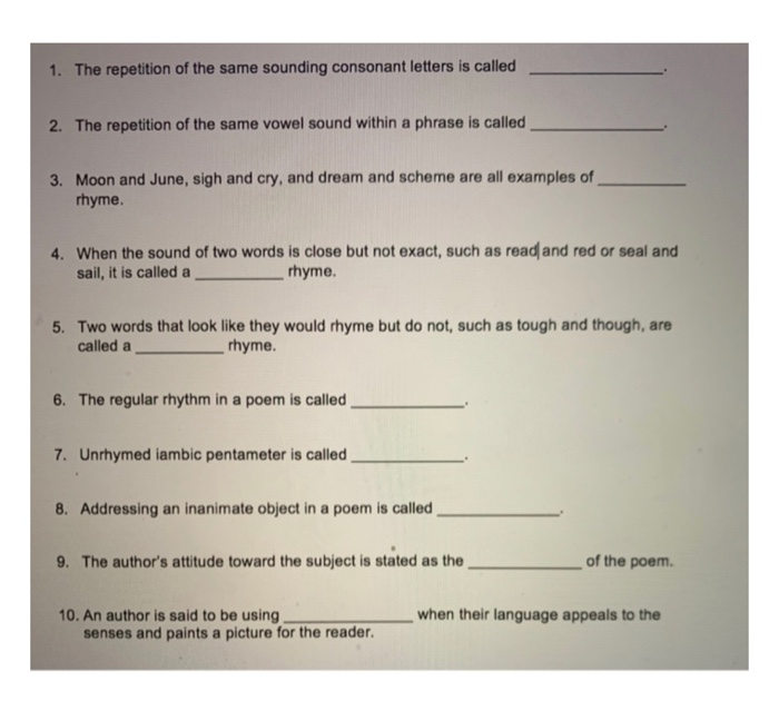 1. The repetition of the same sounding consonant | Chegg.com