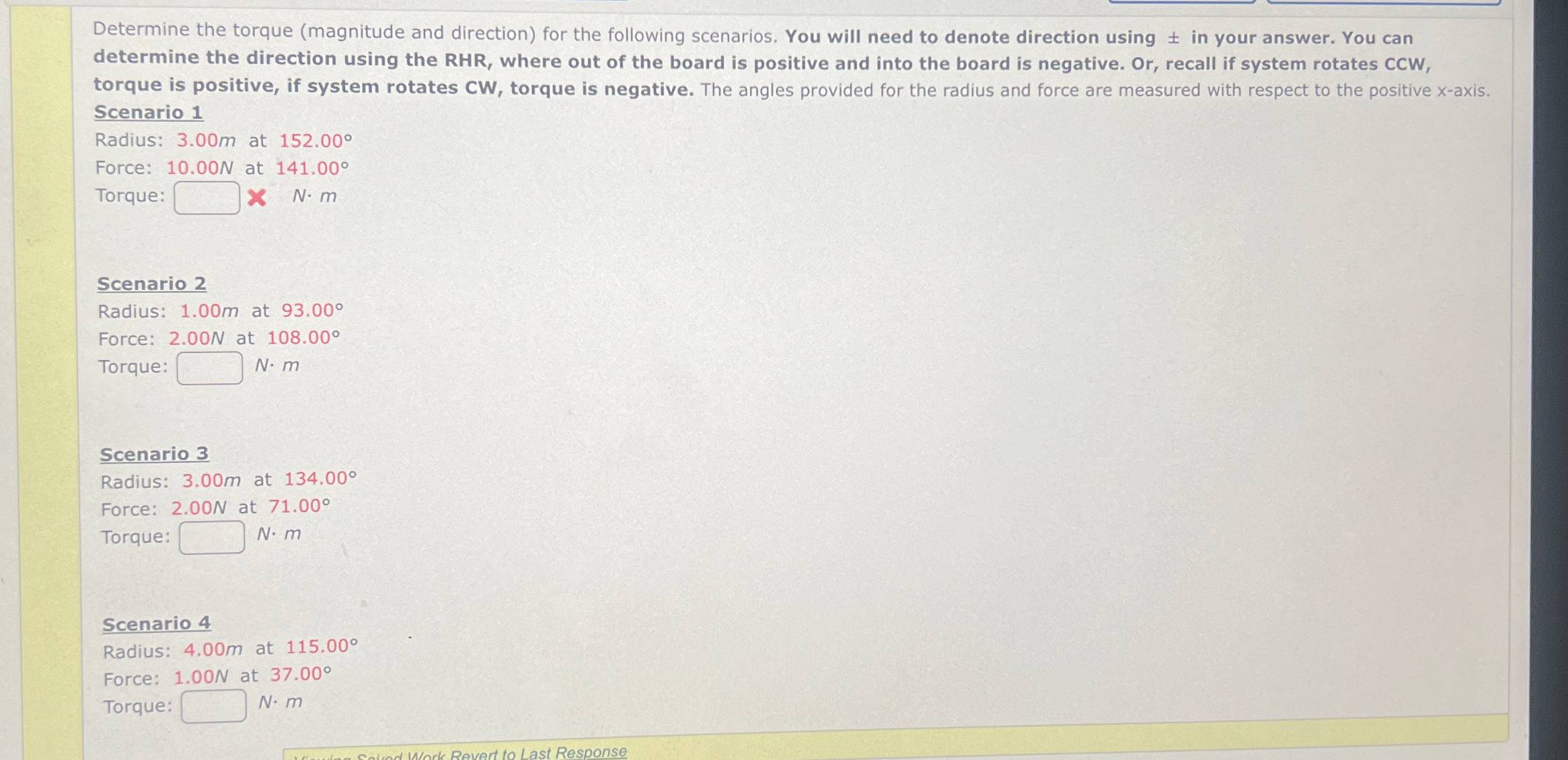 Solved Determine the torque (magnitude and direction) ﻿for | Chegg.com