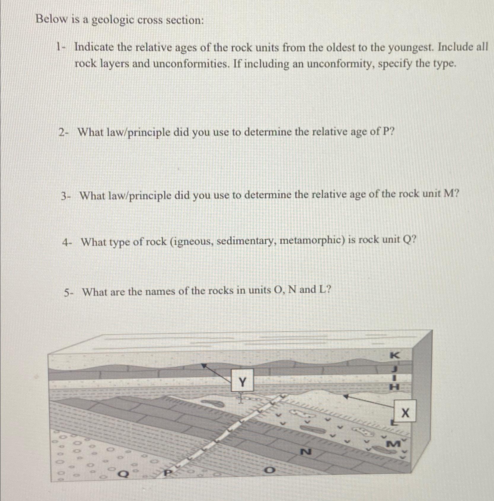 Solved Below is a geologic cross section:1- ﻿Indicate the | Chegg.com