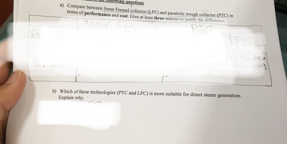 Solved a) ﻿Compare between linear Fresnel collector (LFC) | Chegg.com