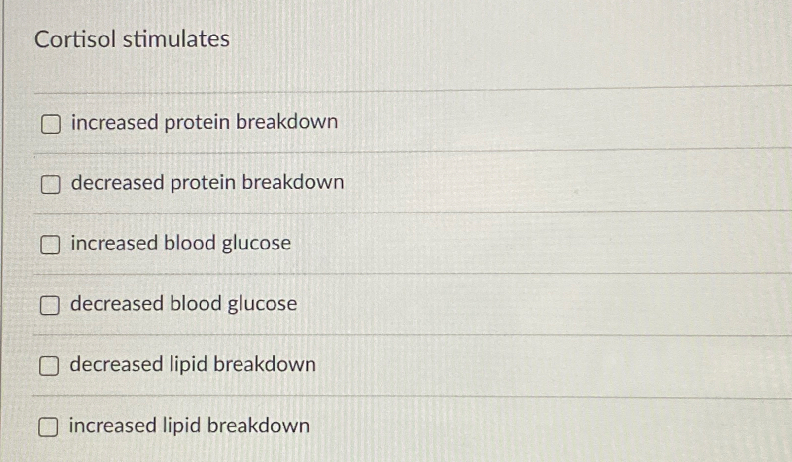Solved Cortisol stimulatesincreased protein | Chegg.com