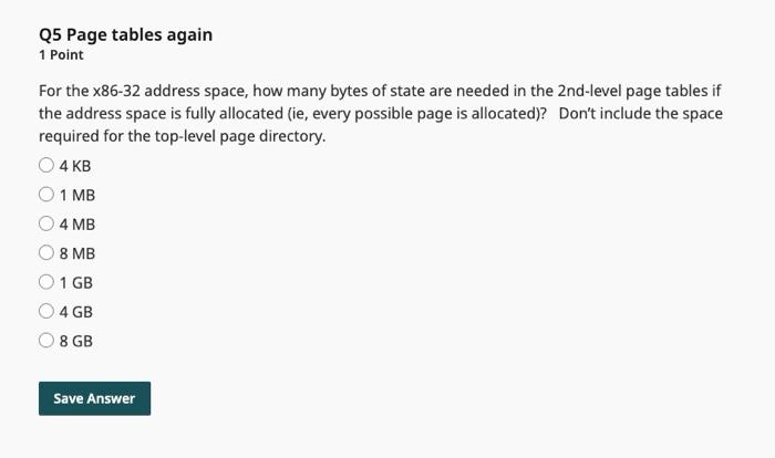 Solved Q5 Page tables again 1 Point For the x86−32 address | Chegg.com