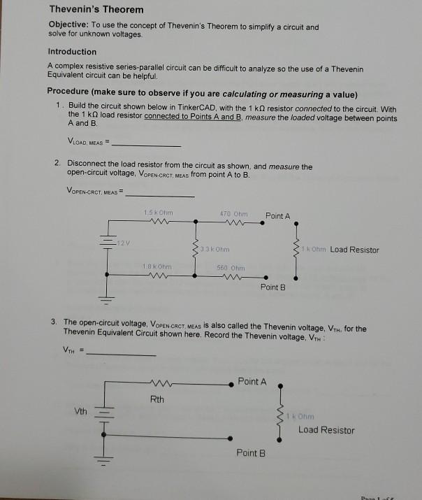 Solved Thevenin's Theorem Objective: To use the concept of | Chegg.com