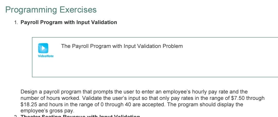 Programming Exercises 1. Payroll Program with Input | Chegg.com