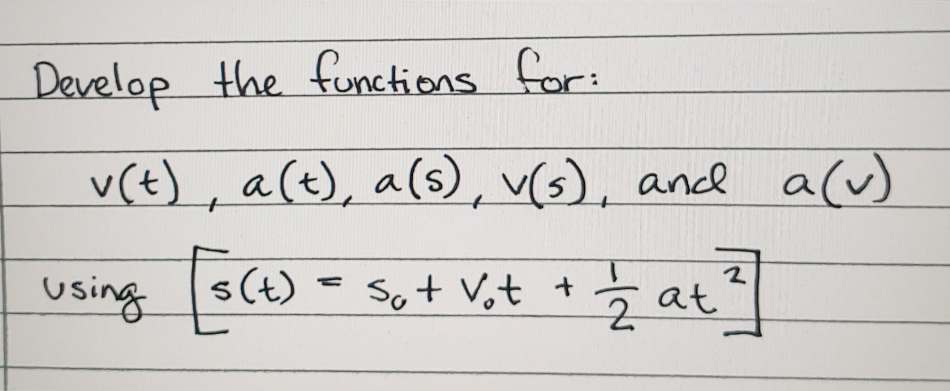 Solved Develop the functions for A v(t), a(t), a(s), v(s), | Chegg.com