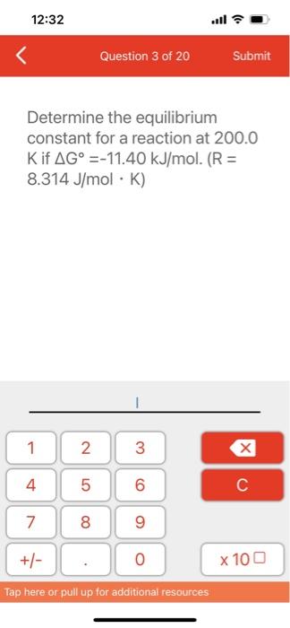 Solved Determine the equilibrium constant for a reaction at | Chegg.com