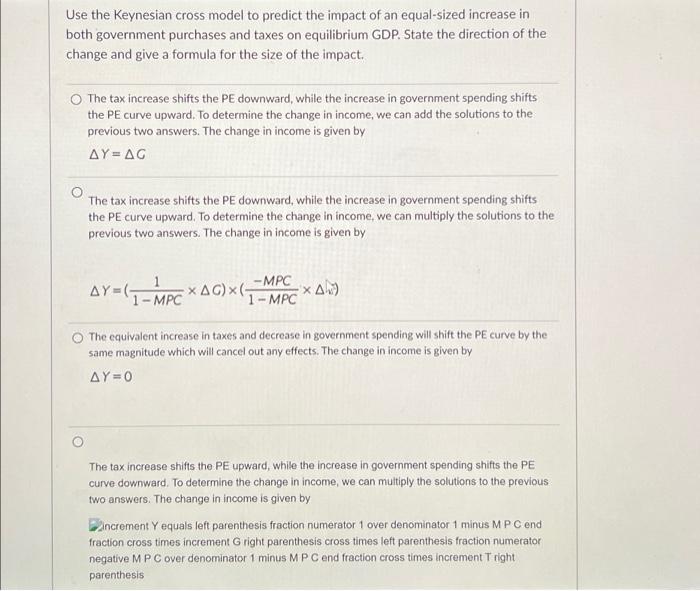 Solved Use the Keynesian cross model to predict the impact | Chegg.com