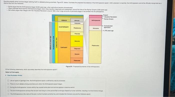 Solved Deciding exactly when humans began altering Earth is | Chegg.com