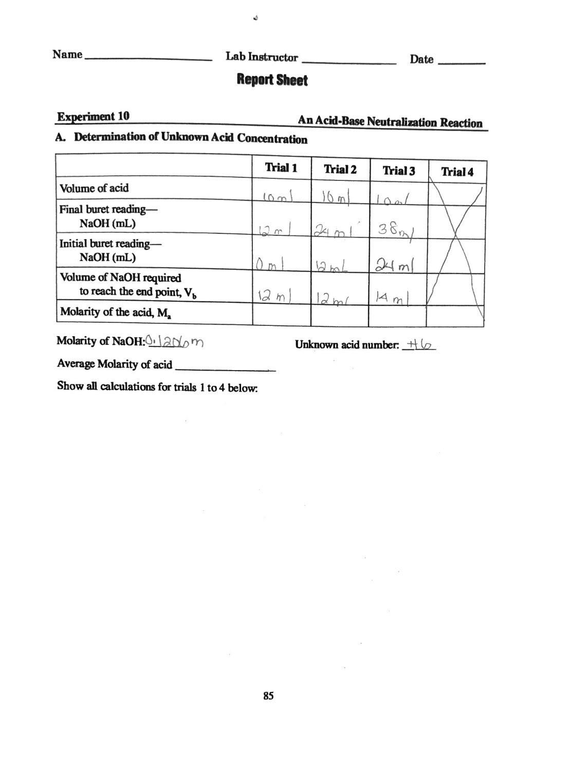 Solved NameLab InstructorDateReport SheetExperiment 10An | Chegg.com