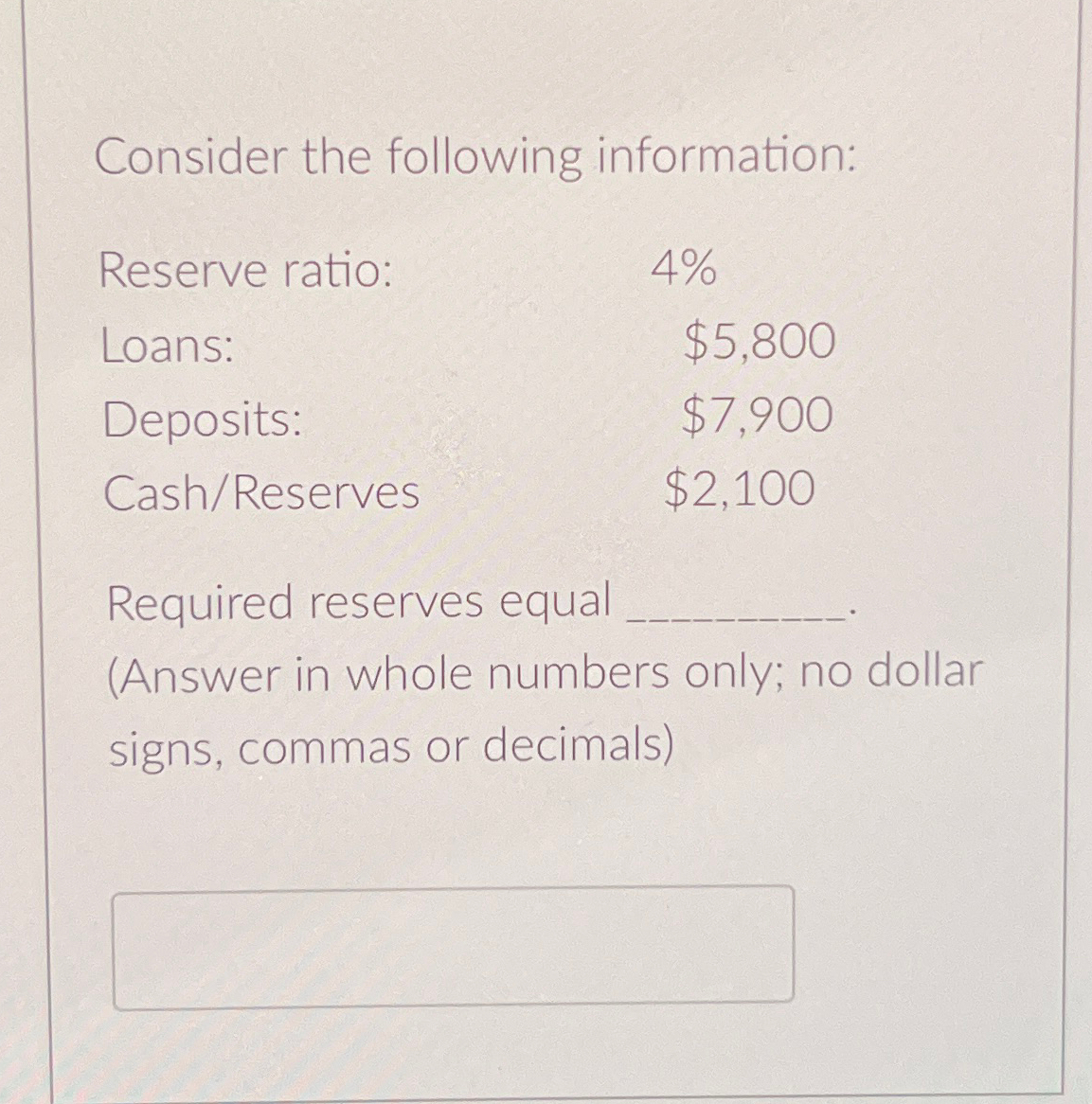 Solved Consider the following information:\table[[Reserve | Chegg.com