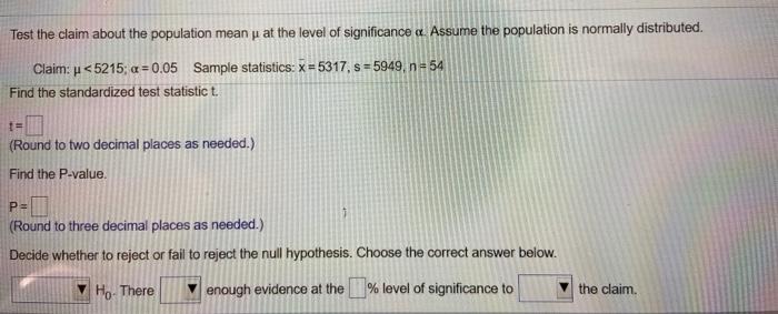 Solved Test the claim about the population mean p at the | Chegg.com