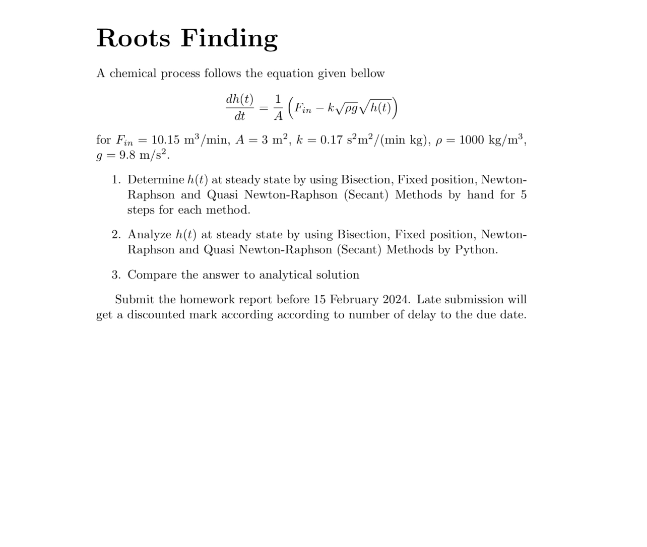 Solved Roots FindingA chemical process follows the equation | Chegg.com