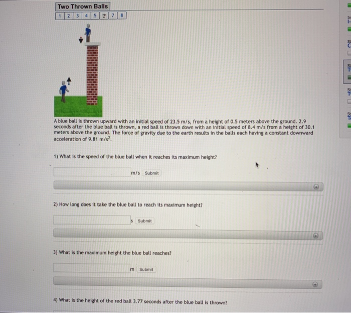Solved Two Thrown Balls 1 2 3 4 5 ? 7 A blue ball is thrown | Chegg.com