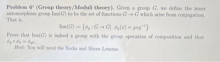 Solved Problem 6∘ (Group theory/Moduli theory). Given a | Chegg.com