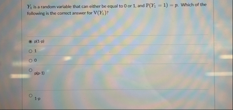Solved Y1 ﻿is a random variable that can either be equal to | Chegg.com