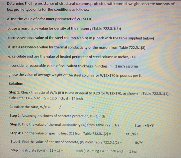 Solved Determine the fire resistance of structural columns | Chegg.com