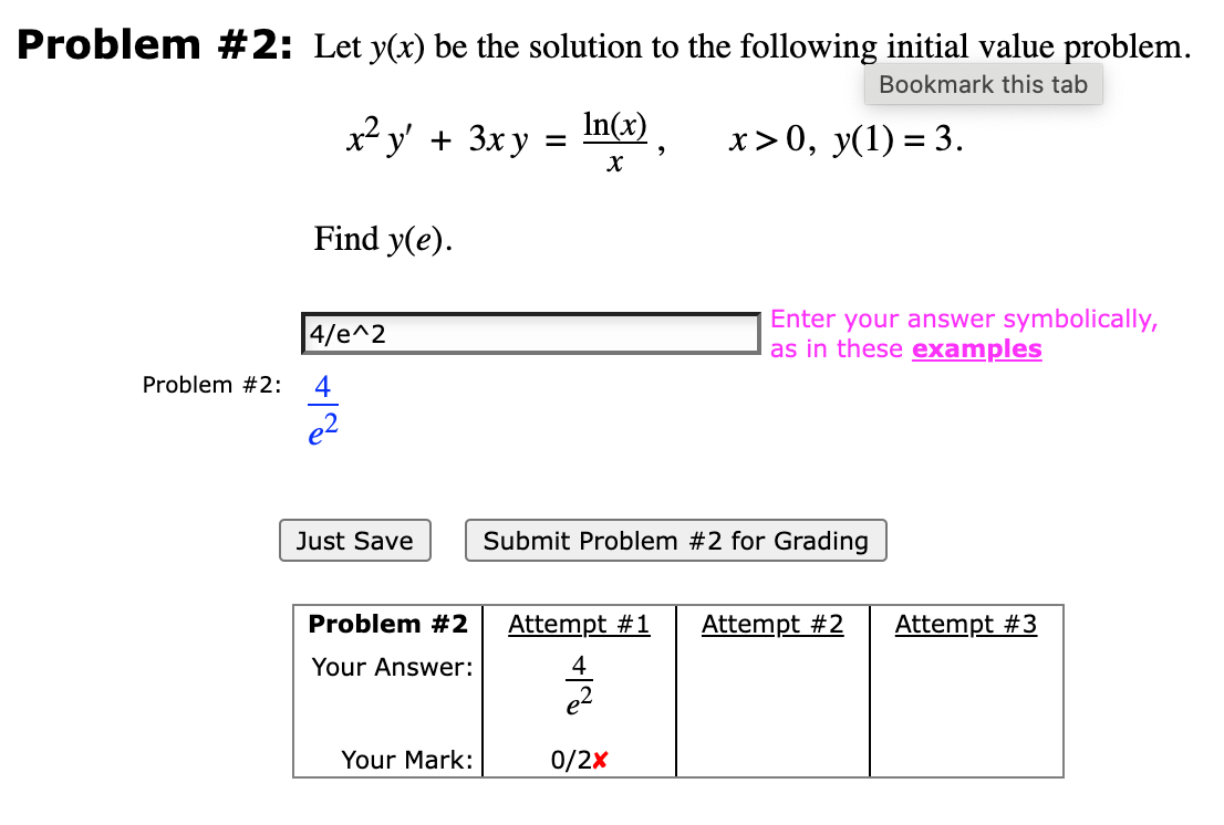 Solved Problem # 2: Let y(x) ﻿be the solution to the | Chegg.com