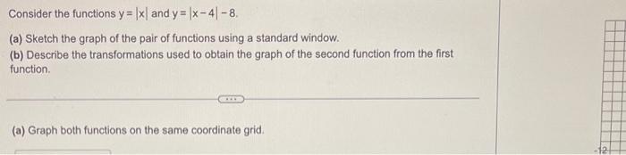 Solved Consider the functions y=∣x∣ and y=∣x−4∣−8. (a) | Chegg.com