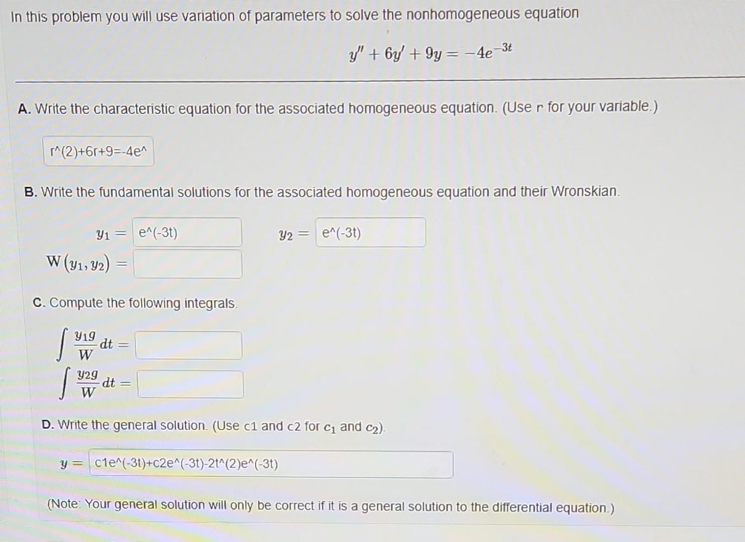 Solved In this problem you will use variation of parameters | Chegg.com
