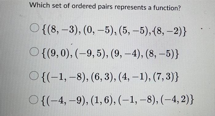 Solved Which set of ordered pairs represents a function? | Chegg.com