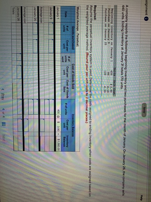 Solved ssignment Saved Help A company reports the following | Chegg.com