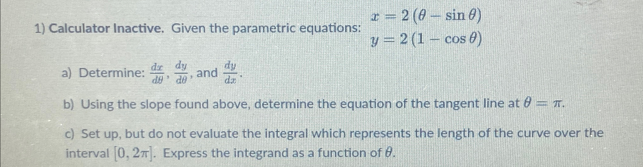 Solved Calculator Inactive. Given the parametric | Chegg.com