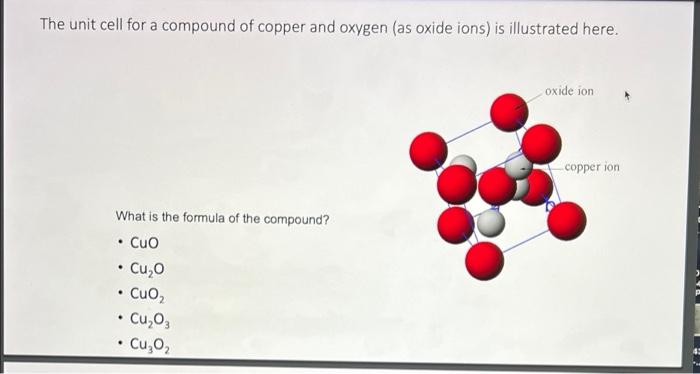 Solved The unit cell for a compound of copper and oxygen (as | Chegg.com