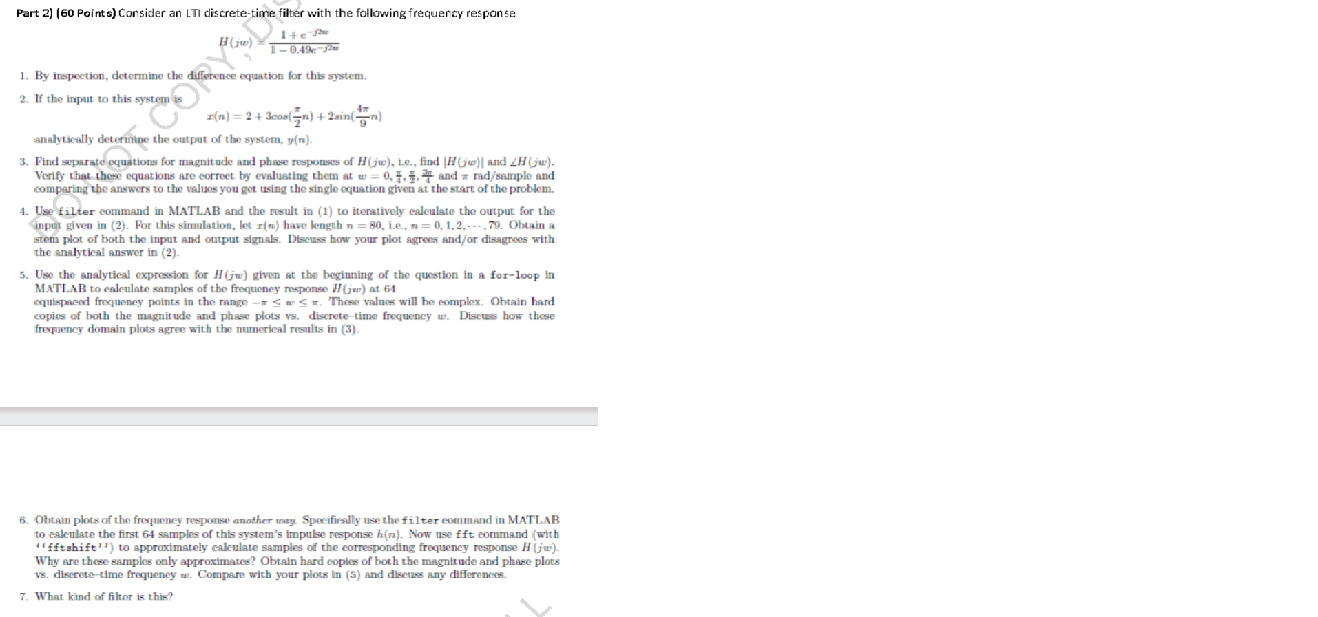 Solved Part 2H(jw)=1+e-j2w1-0.49e-j2wBy ﻿inspection, | Chegg.com