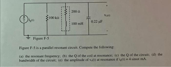 Solved Figure F-5 is a parallel resonant circuit. Compute | Chegg.com