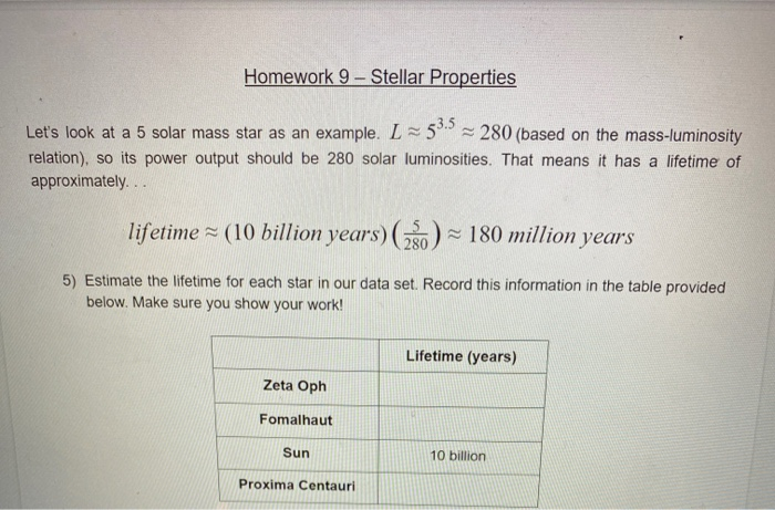 Solved Homework 9 - Stellar Properties Let's look at a 5 | Chegg.com