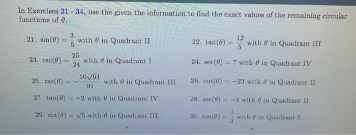 Solved In Exercises 21 - 34, use the given the information | Chegg.com